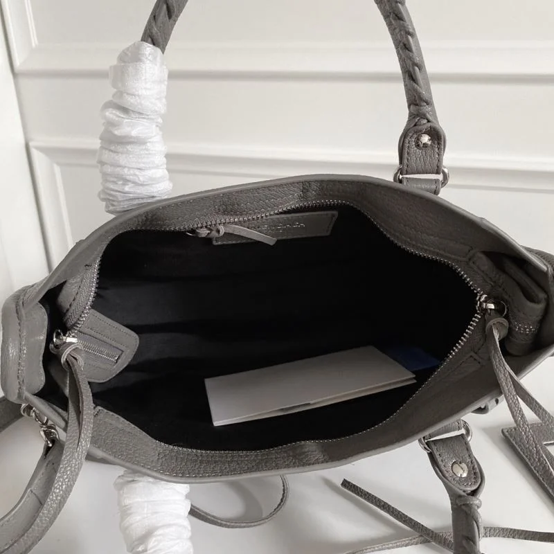 Value-priced Balenciaga Gray Goatskin Motorcycle Bag with Silver Studs