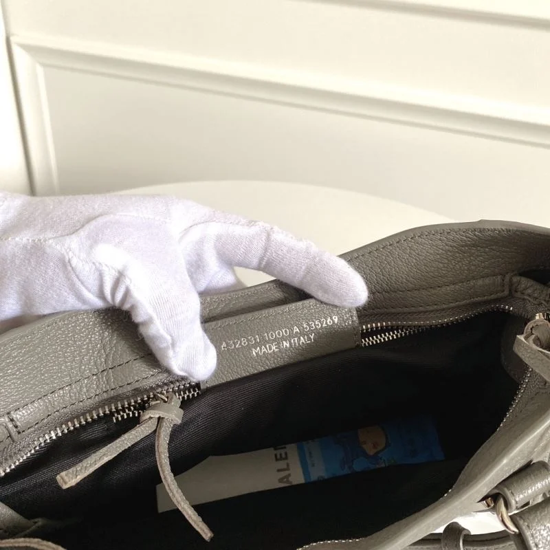 Value-priced Balenciaga Gray Goatskin Motorcycle Bag with Silver Studs