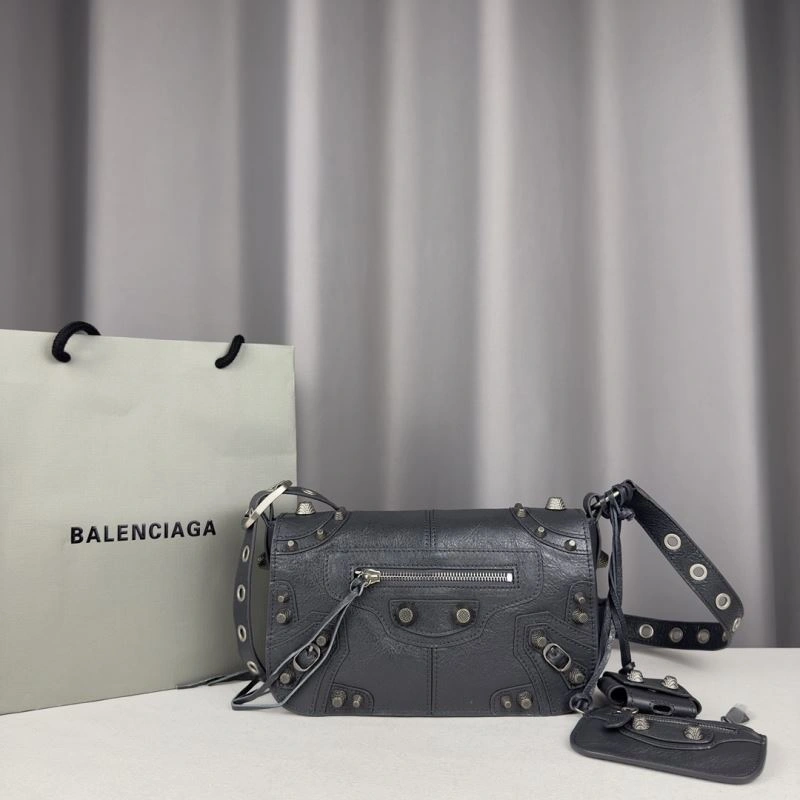 Balenciaga Gray Oil Wax Motorcycle Crossbody Bag with Pendant