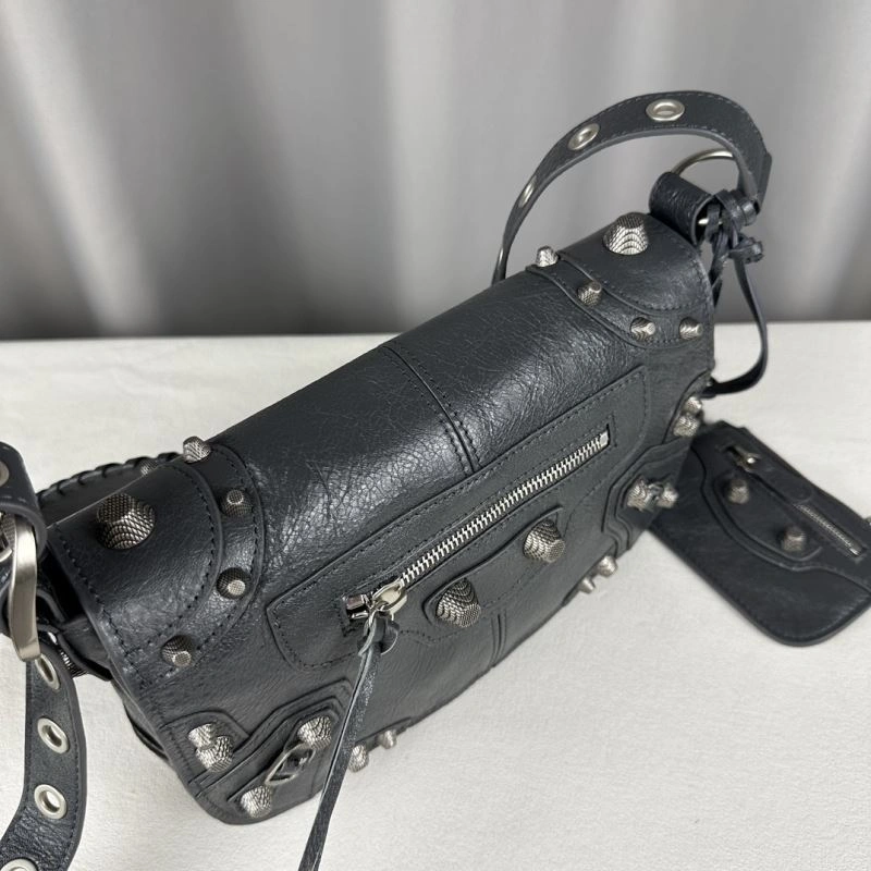 OEM Balenciaga Gray Oil Wax Motorcycle Crossbody Bag with Pendant