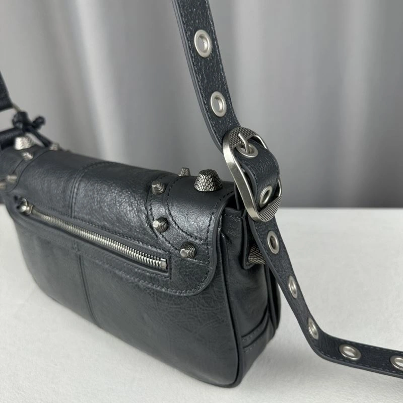 OEM Balenciaga Gray Oil Wax Motorcycle Crossbody Bag with Pendant