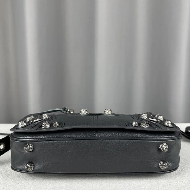 OEM Balenciaga Gray Oil Wax Motorcycle Crossbody Bag with Pendant