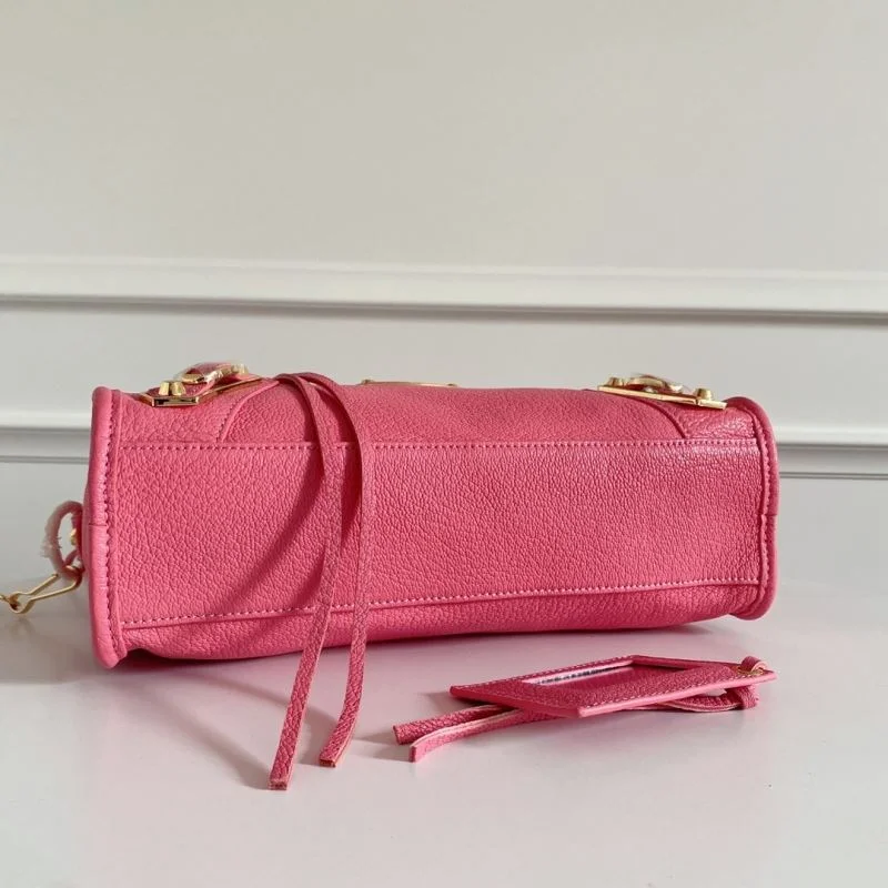 Original Balenciaga Gray-Pink Goat Leather Motorcycle Bag with Gold Studs - 30cm