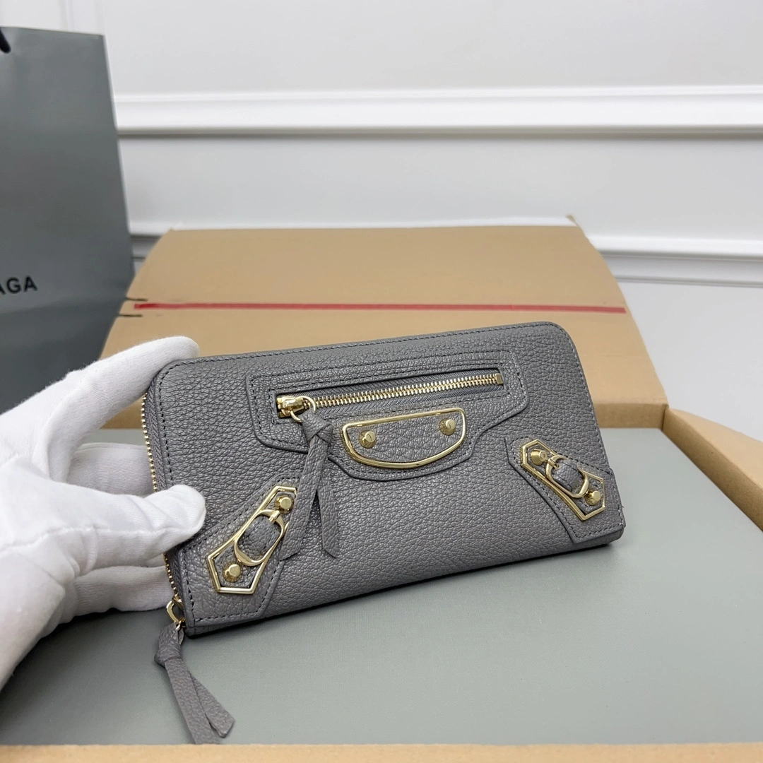 Perfect replica Balenciaga Gray Retro Zip Goat Leather Motorcycle Wallet