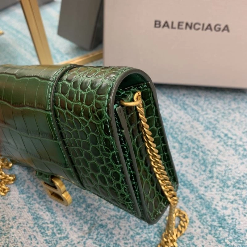 Discounted Balenciaga Green Crocodile Hourglass Chain Bag with Gold Accent