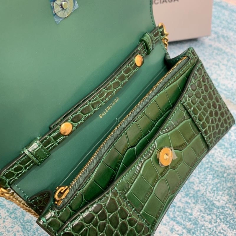 Discounted Balenciaga Green Crocodile Hourglass Chain Bag with Gold Accent
