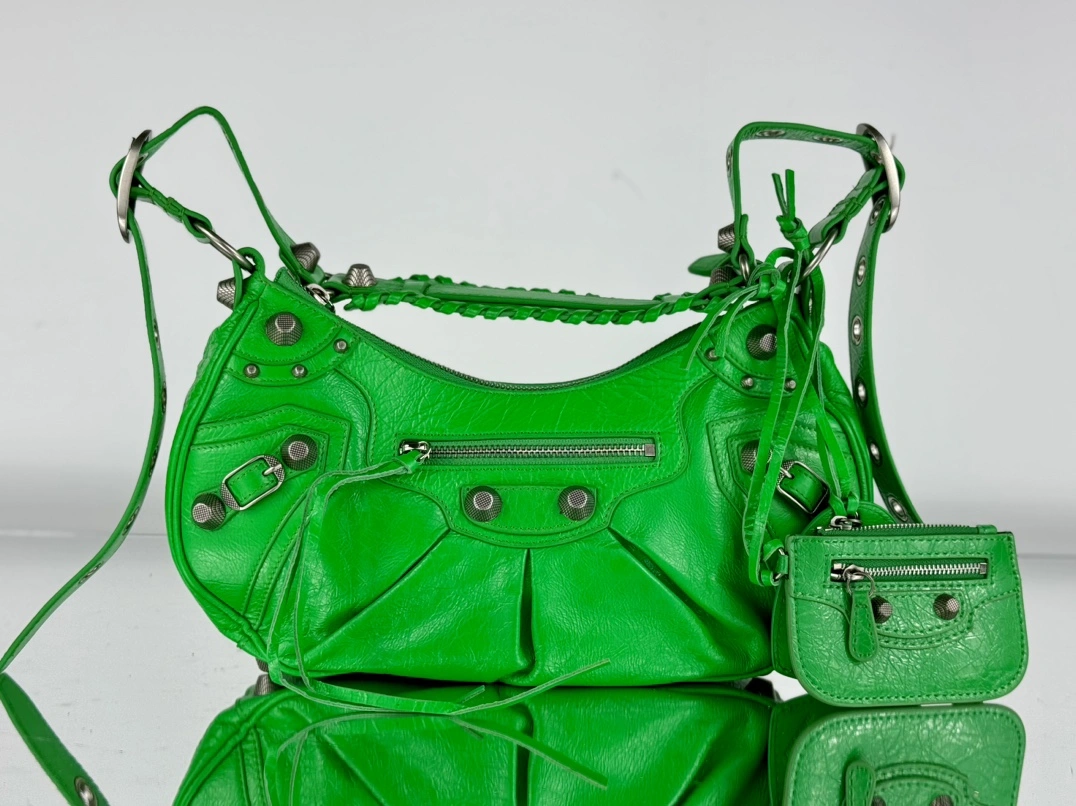 Balenciaga Green Oil Wax Le Cagole Half-Moon Dumpling Bag