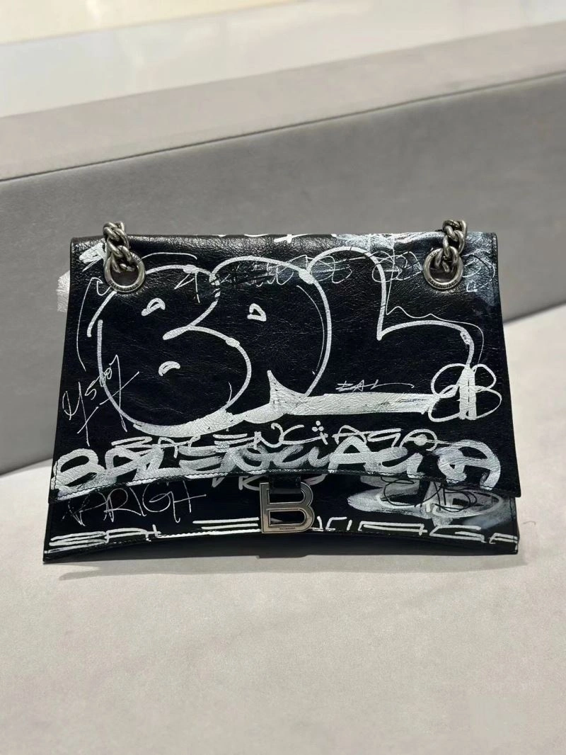 Balenciaga Hand-Painted Black Cracked Sheepskin Graffiti Bag