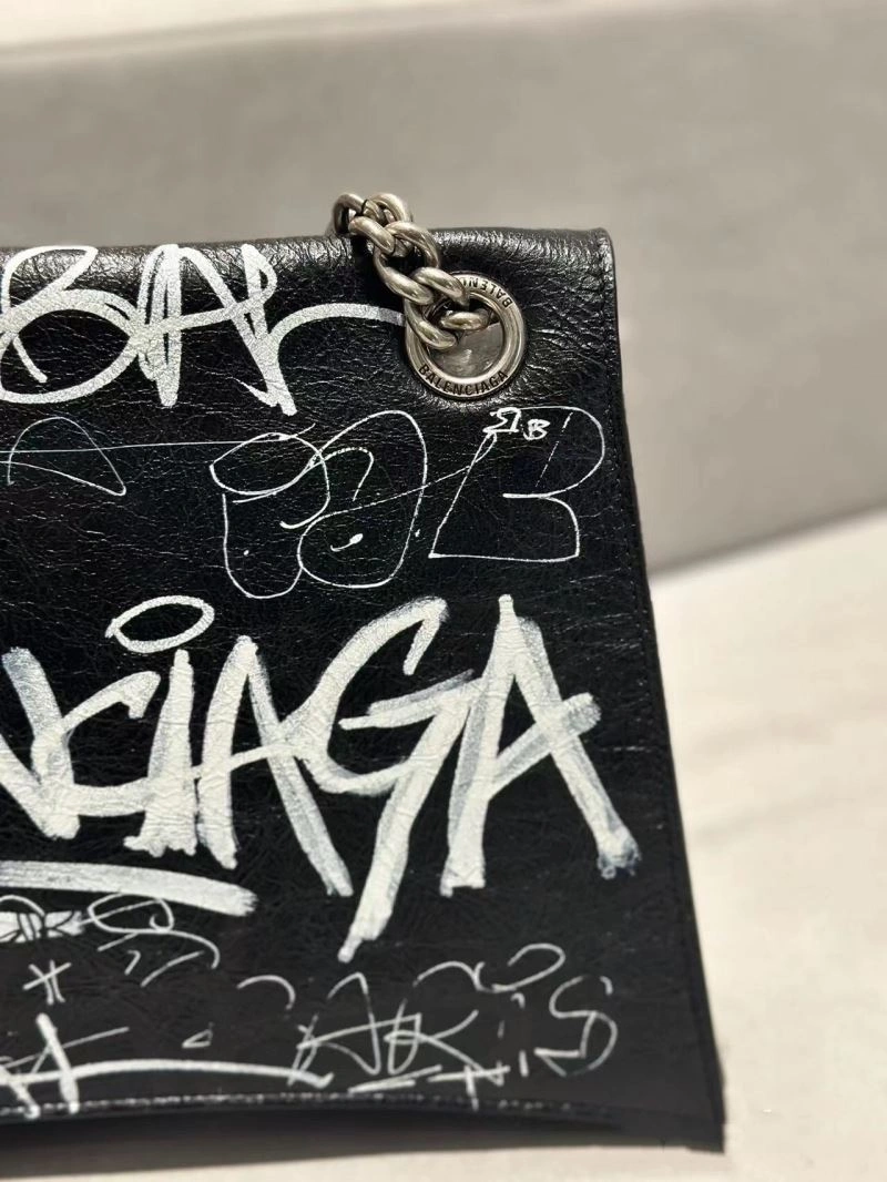 Exact replica Balenciaga Hand-Painted Black Cracked Sheepskin Graffiti Bag