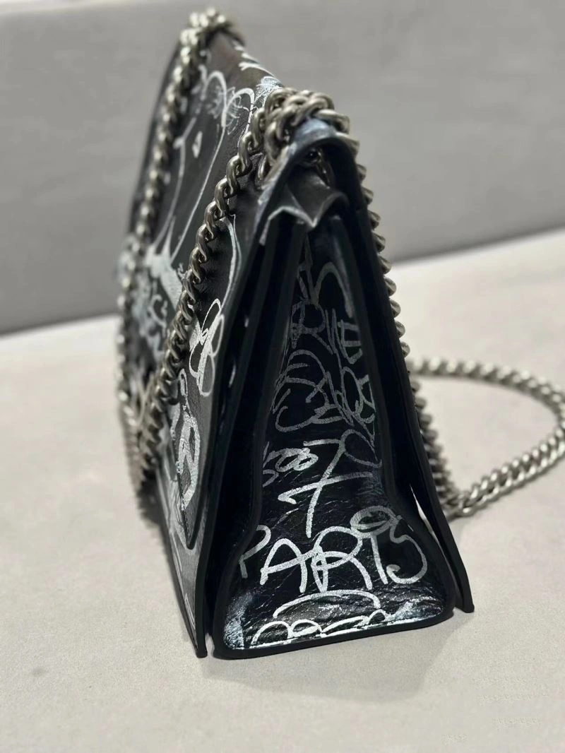 Exact replica Balenciaga Hand-Painted Black Cracked Sheepskin Graffiti Bag
