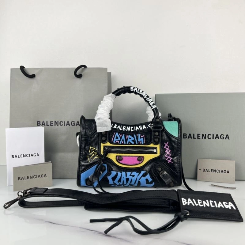 Balenciaga Handmade Graffiti Mini City Bag - Luxurious Lambskin Design