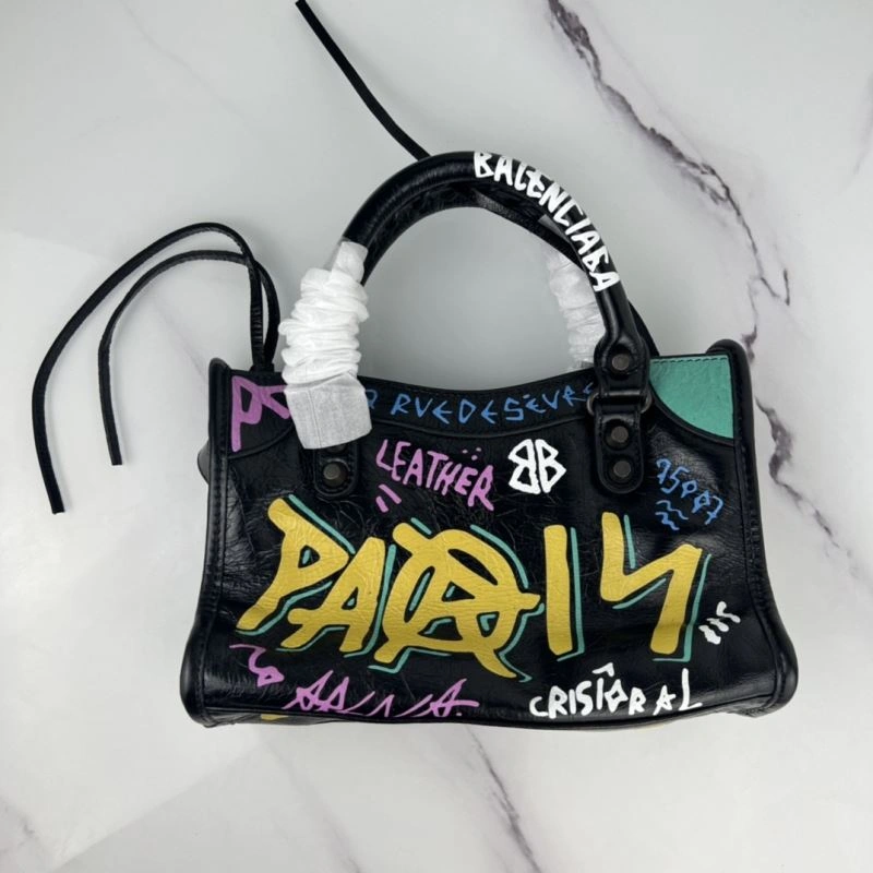 Official Balenciaga Handmade Graffiti Mini City Bag - Luxurious Lambskin Design