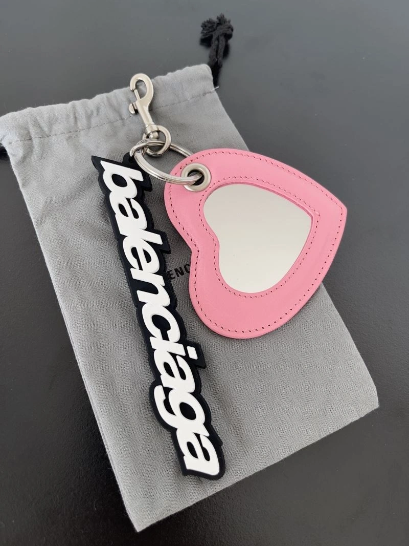 Balenciaga Heart Mirror Charm Keychain with Sheepskin Pendant