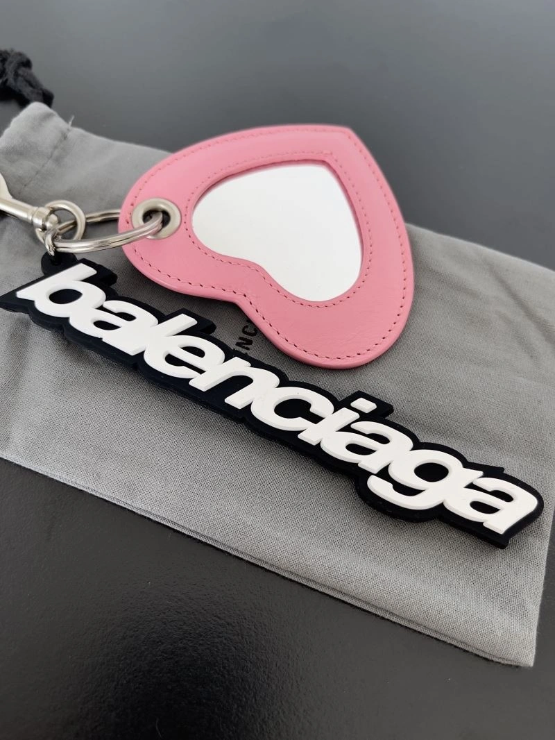 Official Balenciaga Heart Mirror Charm Keychain with Sheepskin Pendant