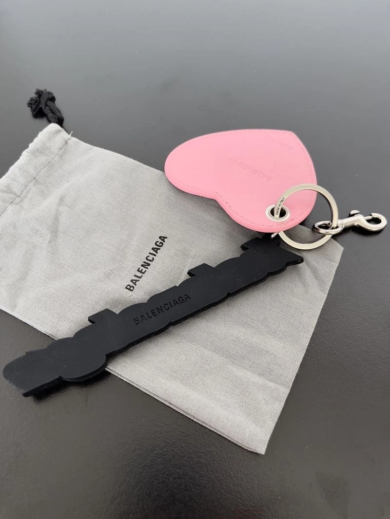 Official Balenciaga Heart Mirror Charm Keychain with Sheepskin Pendant