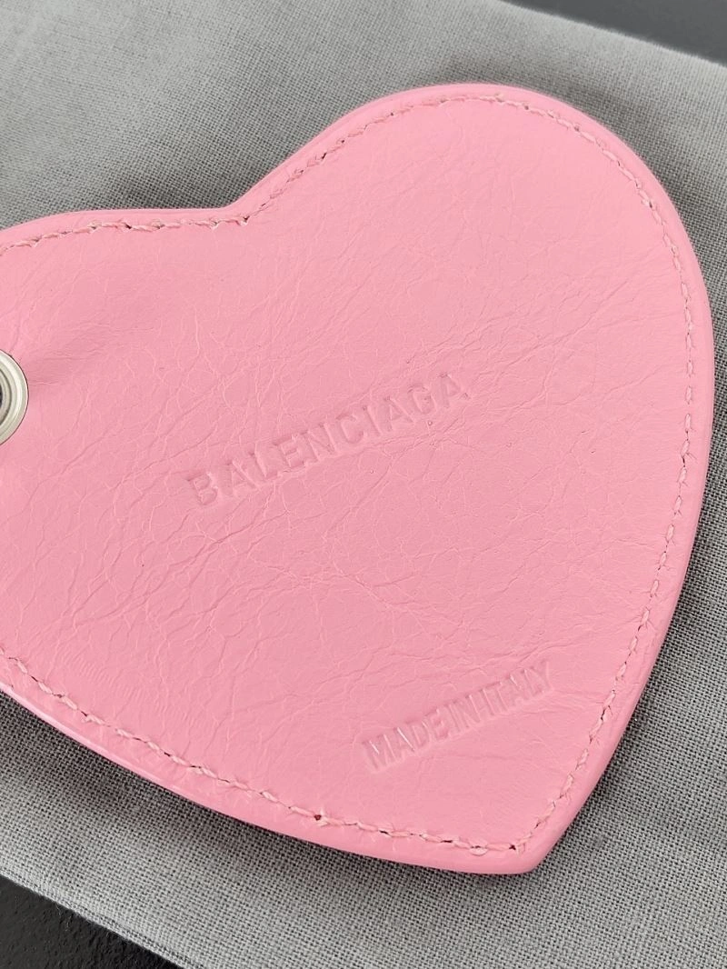 Official Balenciaga Heart Mirror Charm Keychain with Sheepskin Pendant