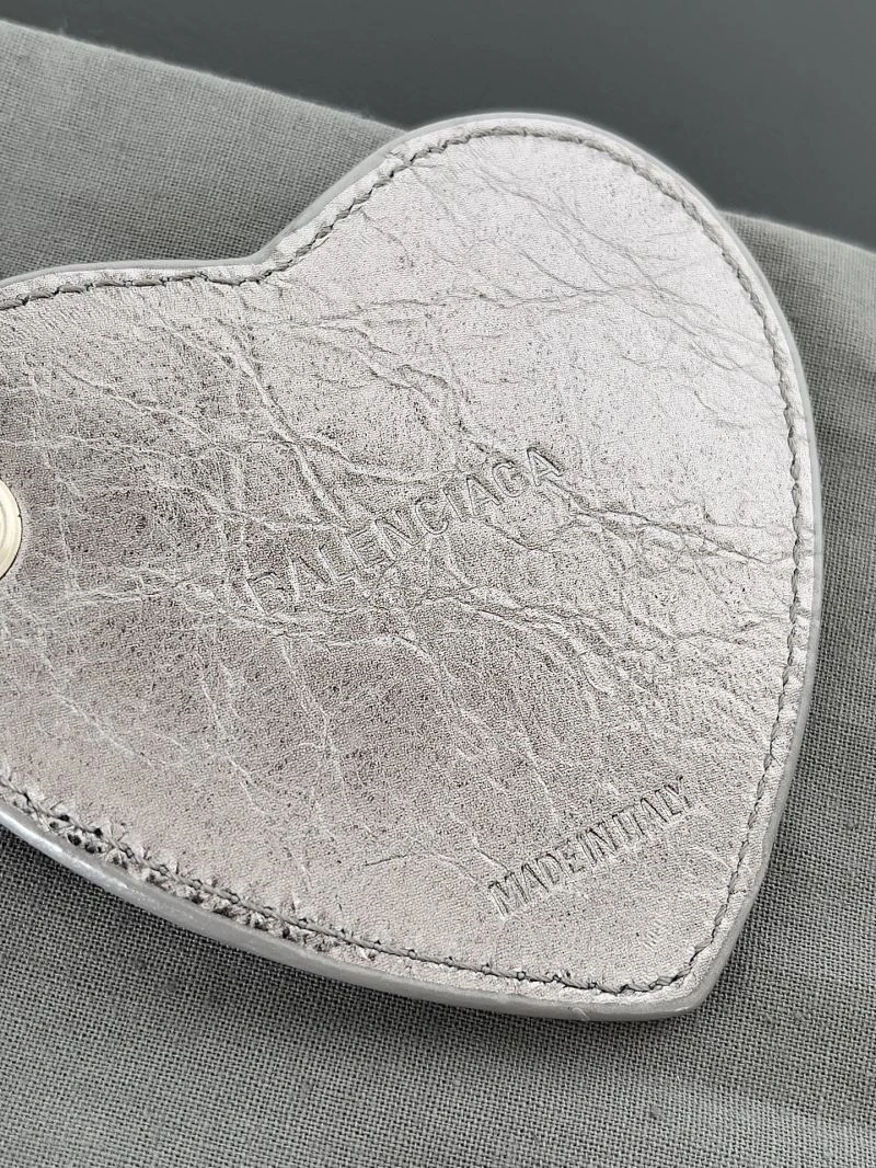 Brand-authenticated Balenciaga Heart-Shaped Leather Mirror Keychain Pendant