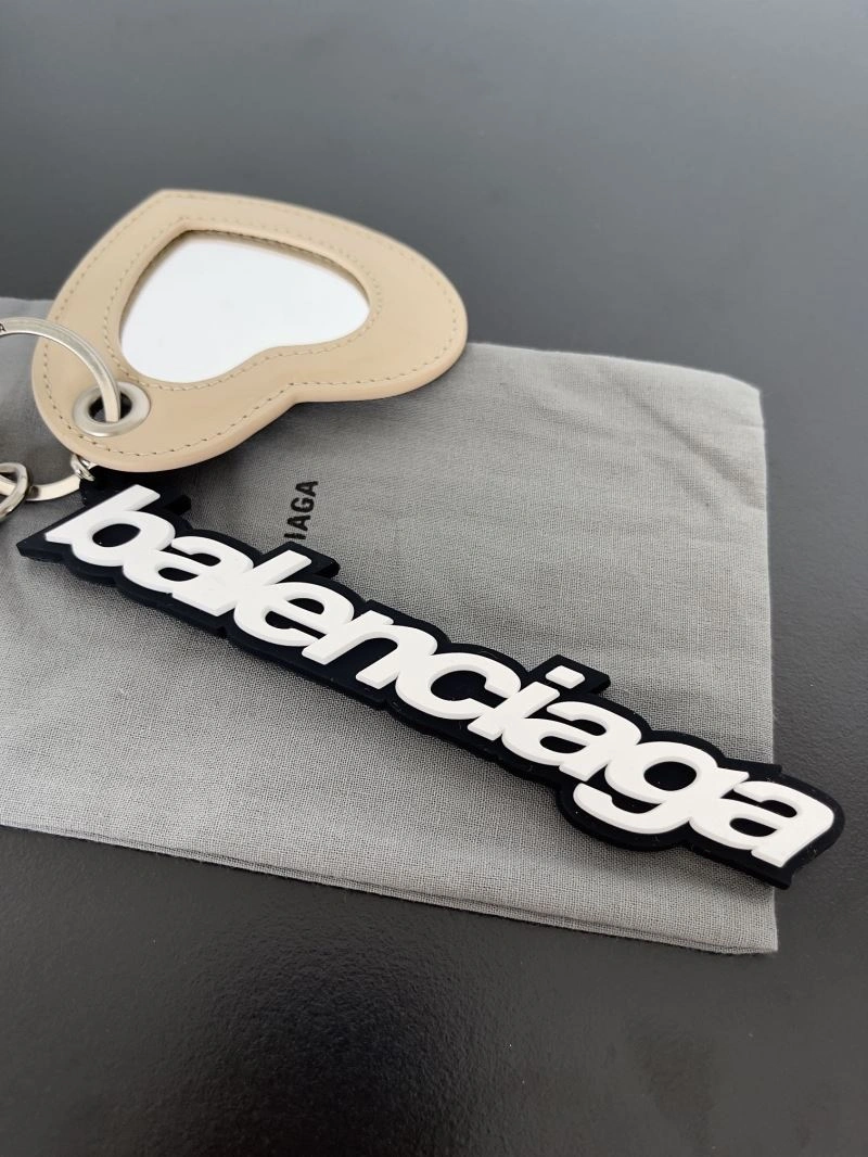 Brand-authenticated Balenciaga Heart-Shaped Sheepskin Mirror Keychain Charm
