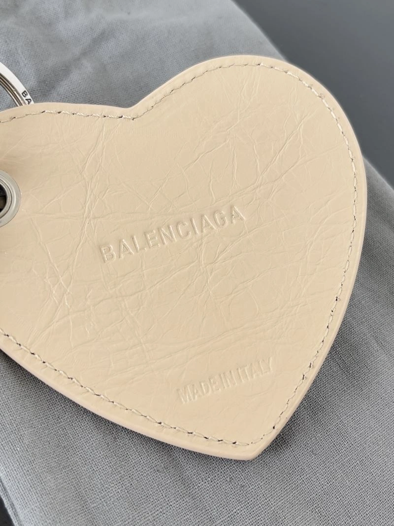 Brand-authenticated Balenciaga Heart-Shaped Sheepskin Mirror Keychain Charm