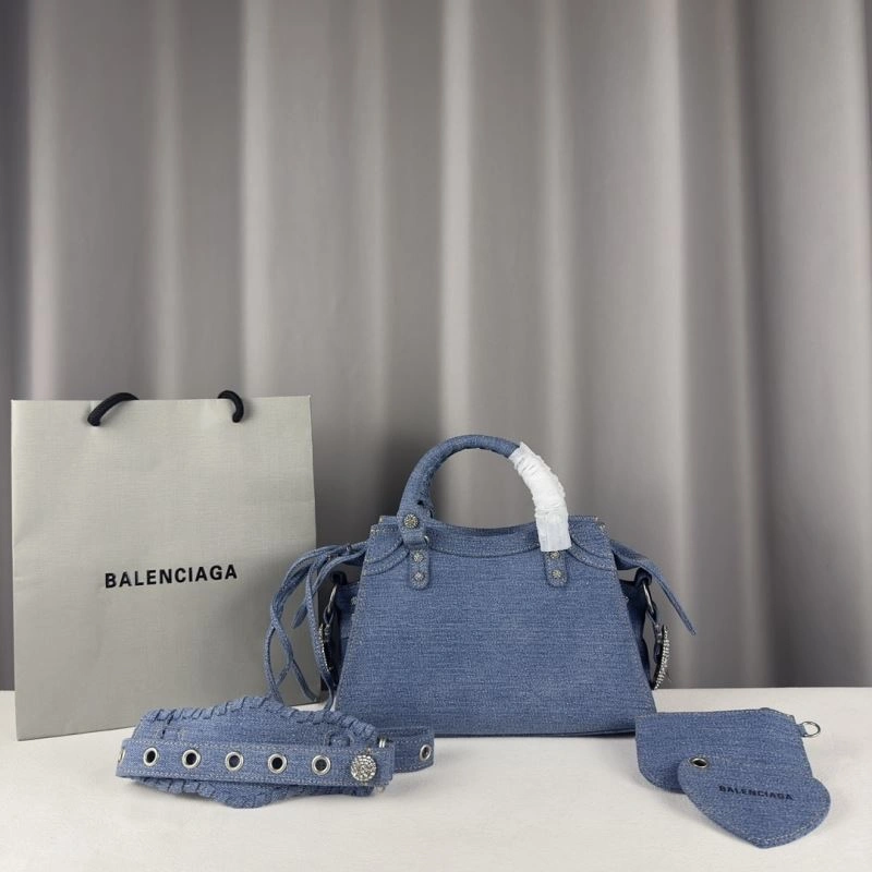 Balenciaga Heartfelt Deep Blue Rhinestone Cagole Motorcycle Bag