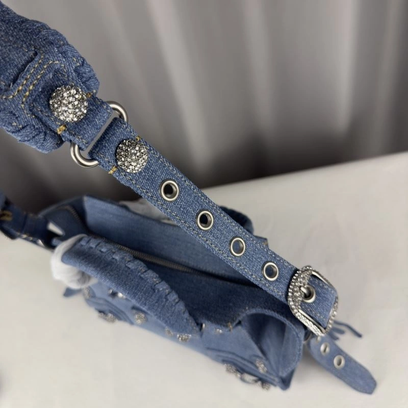 Reasonably priced Balenciaga Heartfelt Deep Blue Rhinestone Cagole Motorcycle Bag