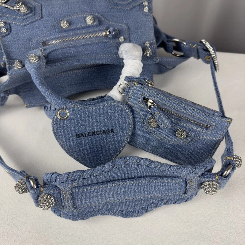 Reasonably priced Balenciaga Heartfelt Deep Blue Rhinestone Cagole Motorcycle Bag