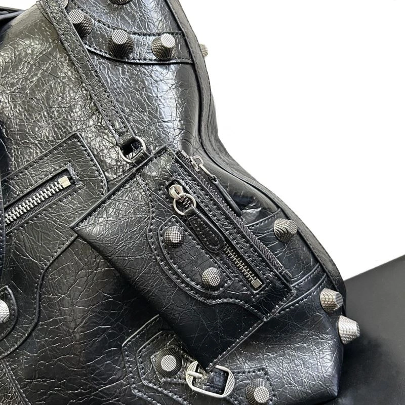 Brand-authenticated Balenciaga High-Quality Leather Motorcycle-Inspired Large Tote Bag