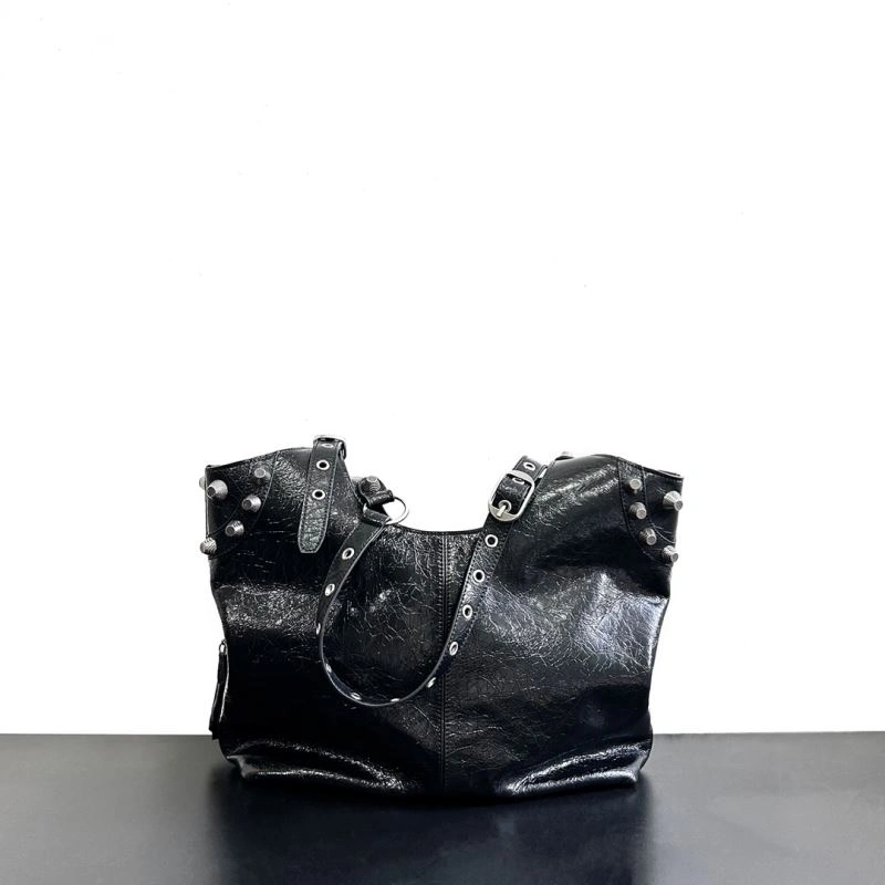 Brand-authenticated Balenciaga High-Quality Leather Motorcycle-Inspired Large Tote Bag