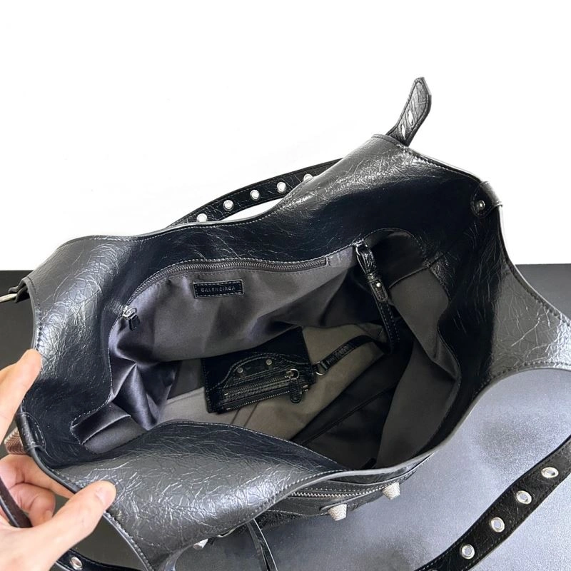 Brand-authenticated Balenciaga High-Quality Leather Motorcycle-Inspired Large Tote Bag