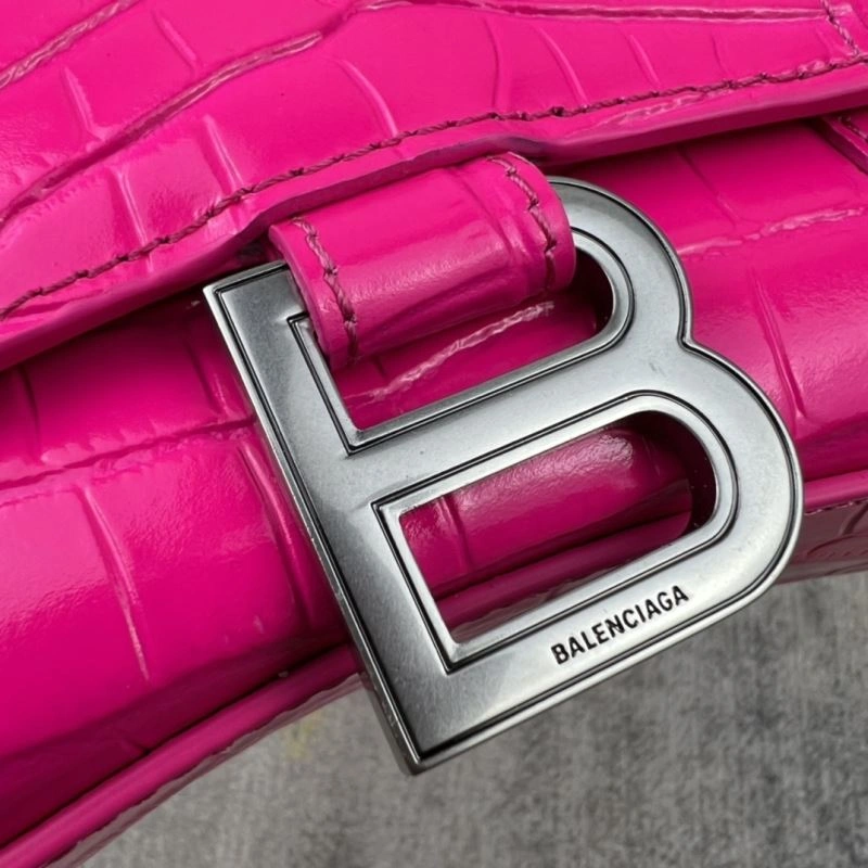 Value-priced Balenciaga Hot Pink Crocodile Hourglass Bag - XS Size
