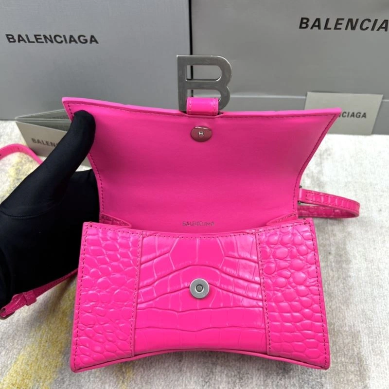 Value-priced Balenciaga Hot Pink Crocodile Hourglass Bag - XS Size