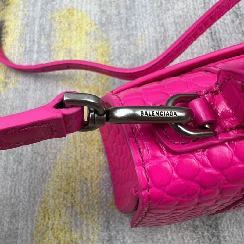 Value-priced Balenciaga Hot Pink Crocodile Hourglass Bag - XS Size