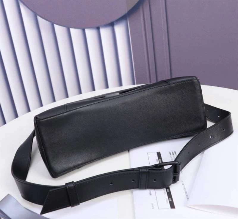 Legit Balenciaga Hourglass Arc Black Gun Bag with Embossed Cowhide Texture