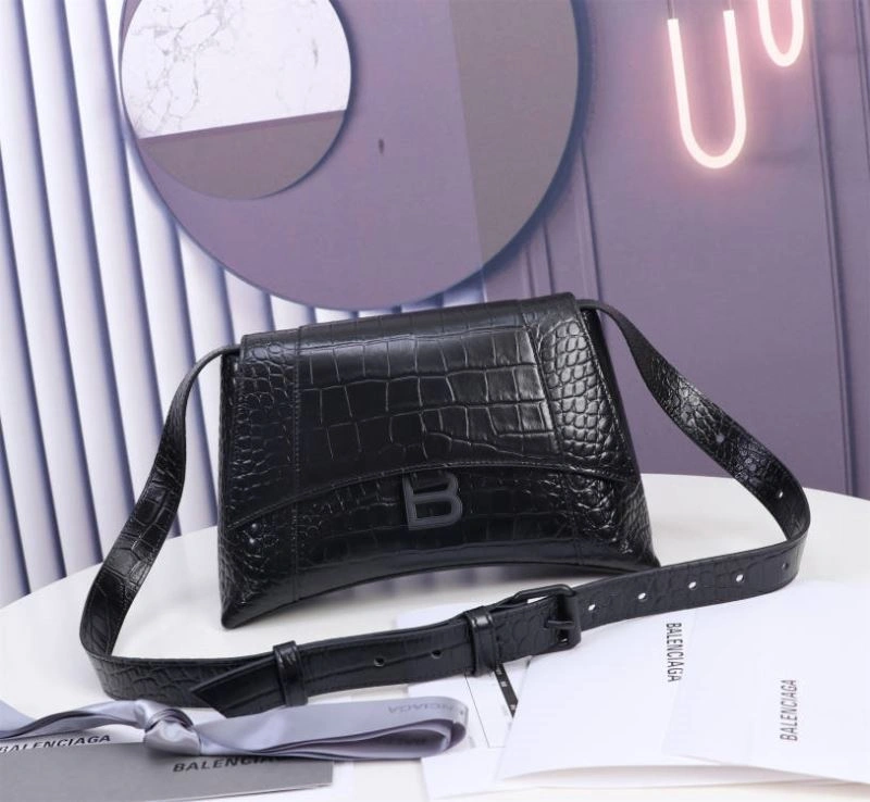 Balenciaga Hourglass Arc Crocodile Black Buckle Bag - LG-6068S