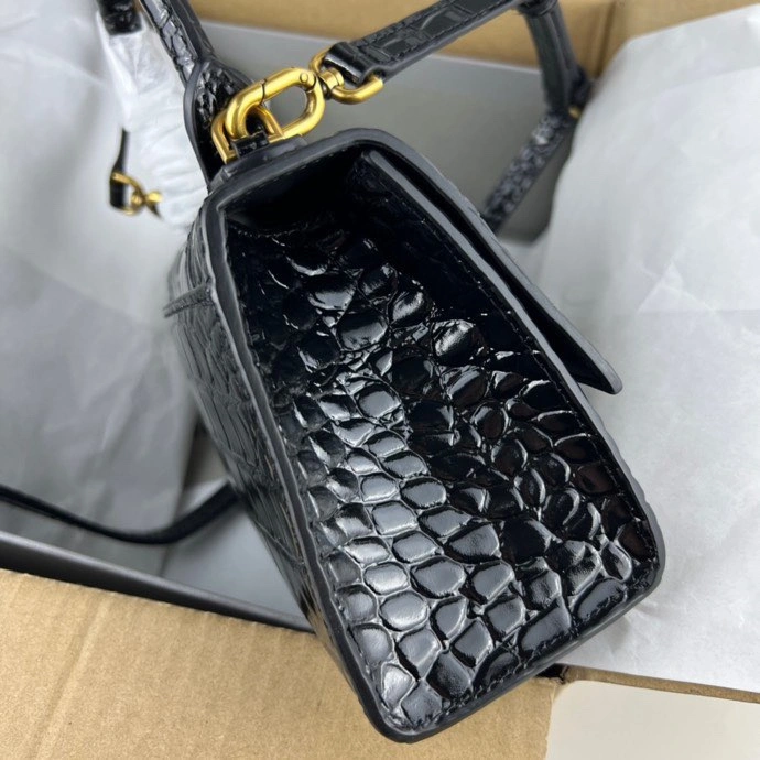 Value-priced Balenciaga Hourglass Bag - Crocodile Pattern with Gold Buckle