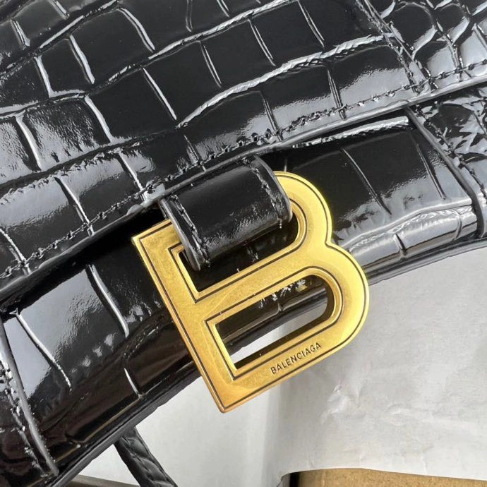 Value-priced Balenciaga Hourglass Bag - Crocodile Pattern with Gold Buckle