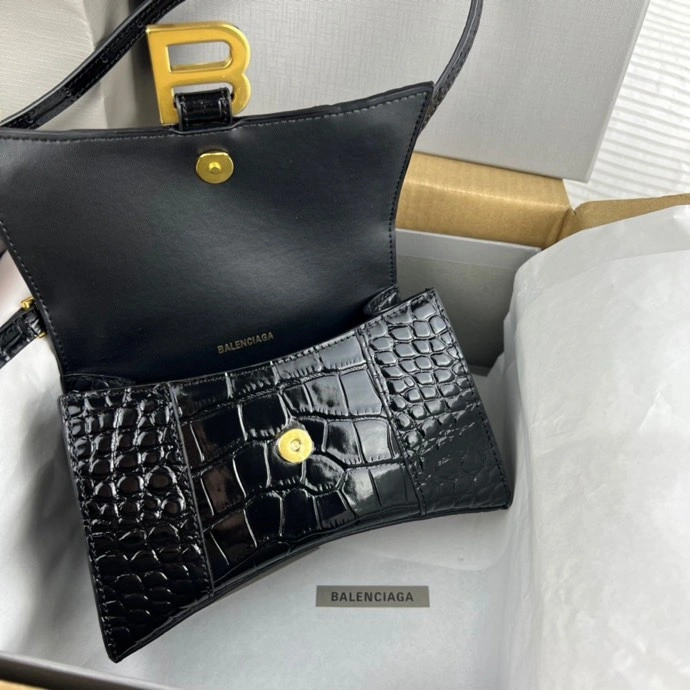 Value-priced Balenciaga Hourglass Bag - Crocodile Pattern with Gold Buckle
