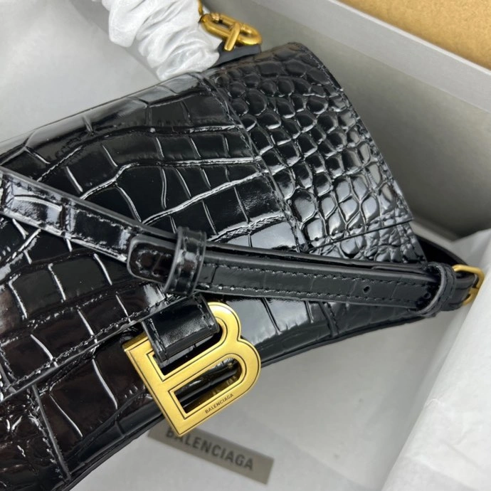 Value-priced Balenciaga Hourglass Bag - Crocodile Pattern with Gold Buckle
