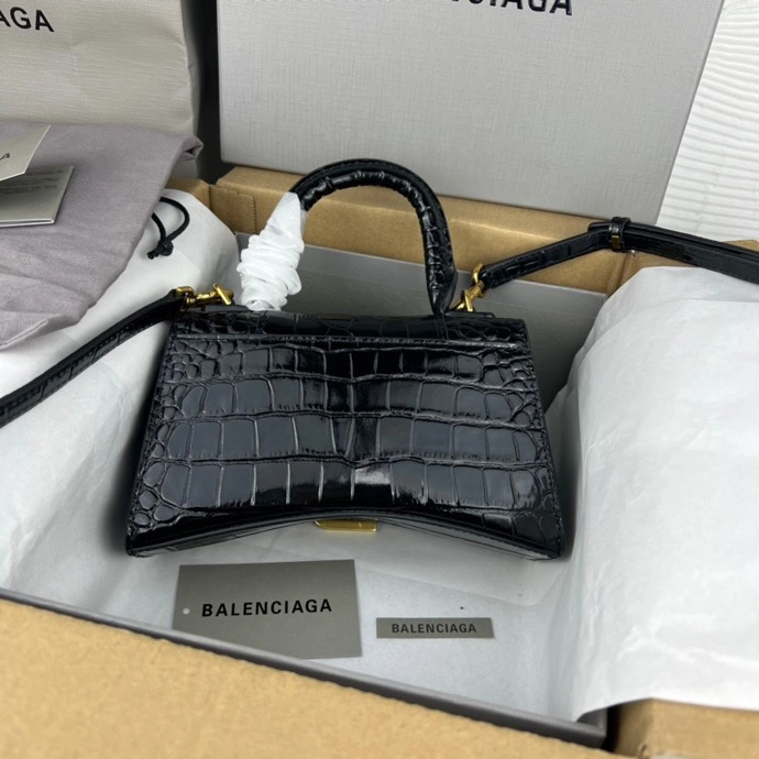Value-priced Balenciaga Hourglass Bag - Crocodile Pattern with Gold Buckle