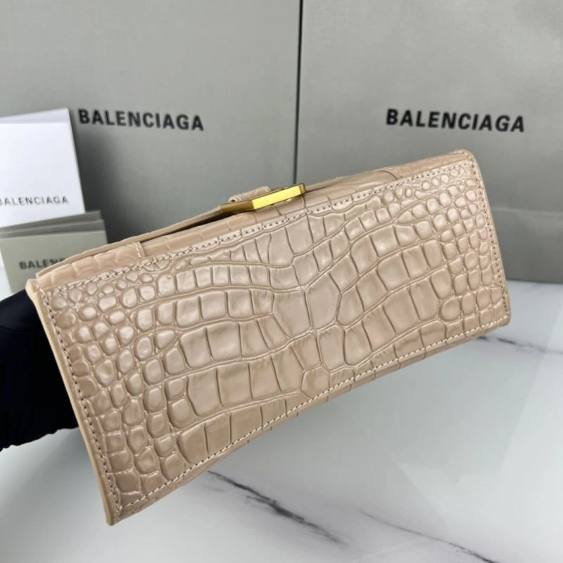 Exact replica Balenciaga Hourglass Bag - Naked Pink Crocodile with Gold Buckle