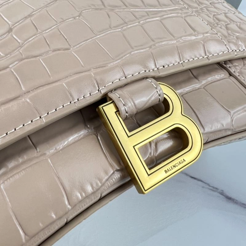 Exact replica Balenciaga Hourglass Bag - Naked Pink Crocodile with Gold Buckle
