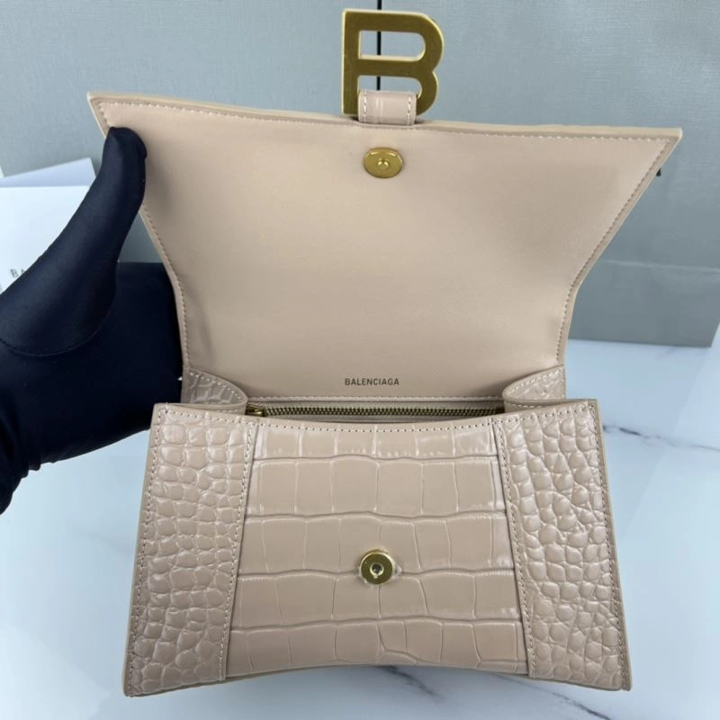 Exact replica Balenciaga Hourglass Bag - Naked Pink Crocodile with Gold Buckle