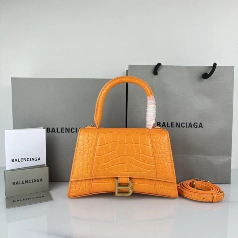 Balenciaga Hourglass Bag - Orange Crocodile with Gold Buckle