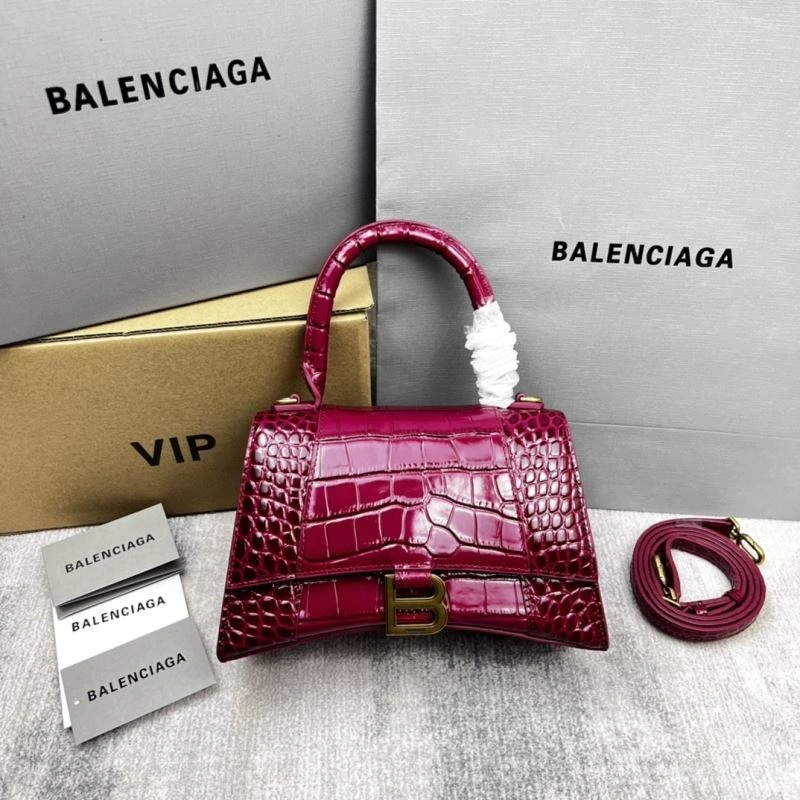 Balenciaga Hourglass Bag in Cherry Red Crocodile Pattern