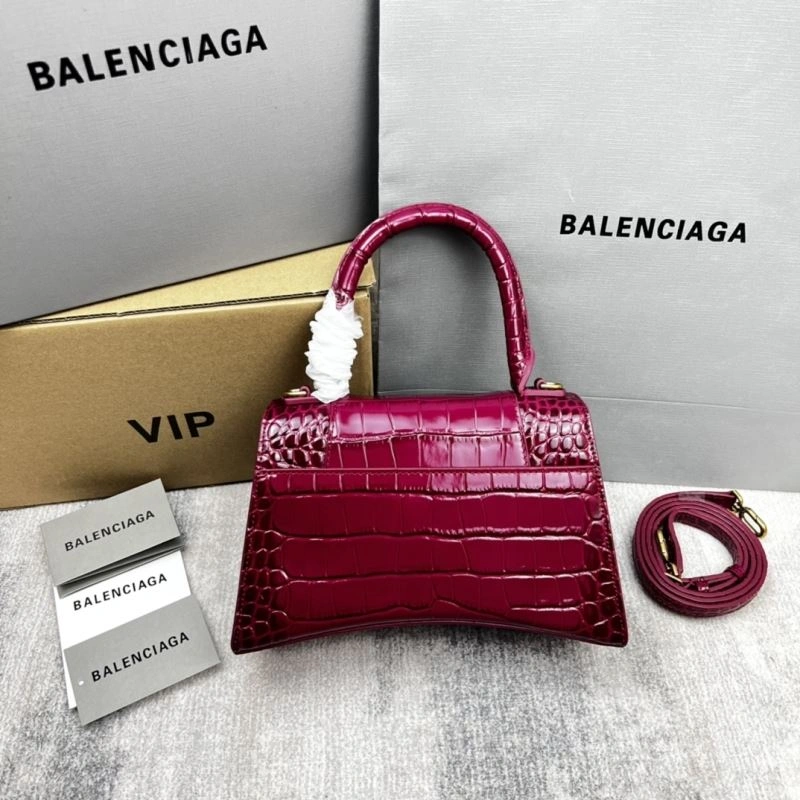 Exact replica Balenciaga Hourglass Bag in Cherry Red Crocodile Pattern