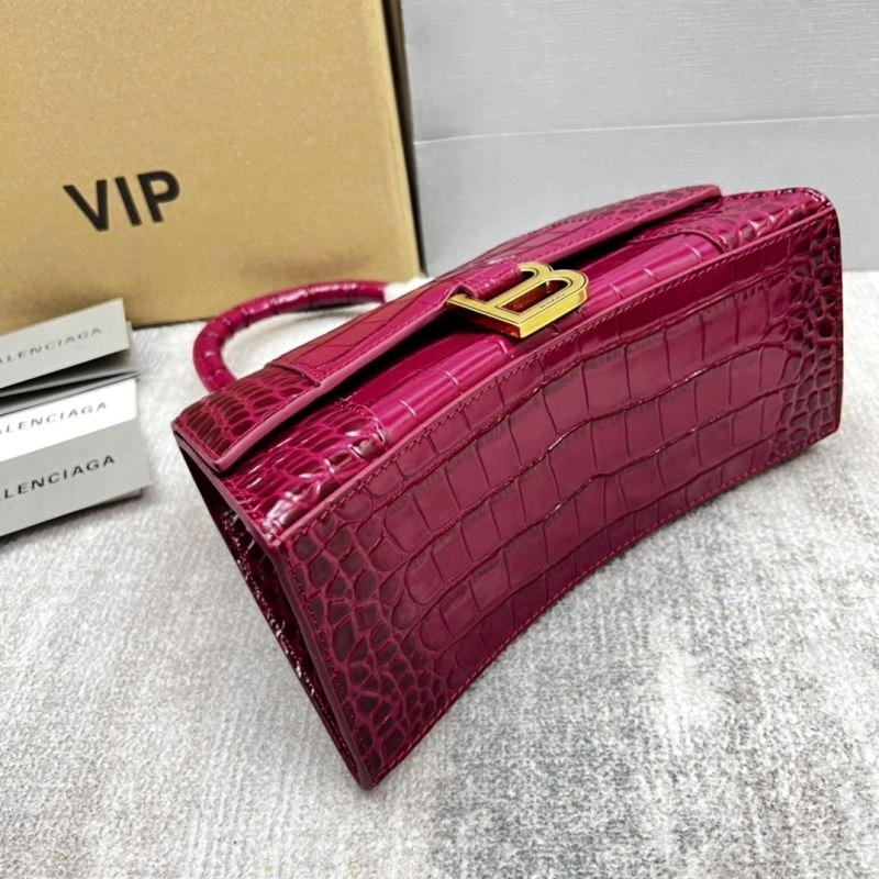 Exact replica Balenciaga Hourglass Bag in Cherry Red Crocodile Pattern