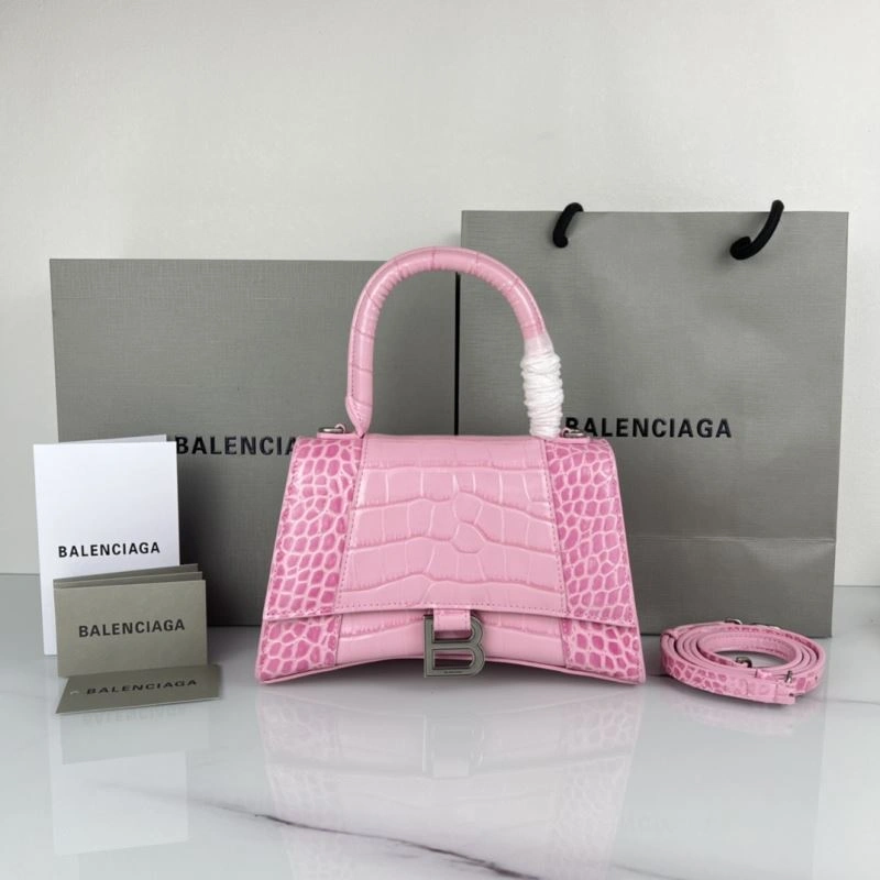 Balenciaga Hourglass Bag in Sakura Pink Crocodile with Silver Buckle