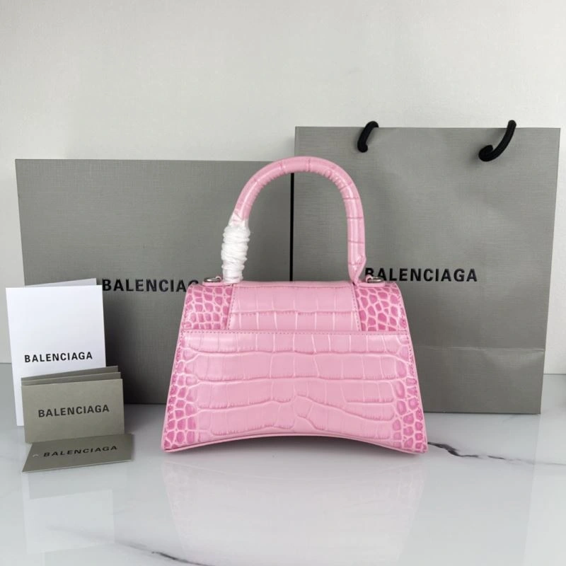 Budget-friendly Balenciaga Hourglass Bag in Sakura Pink Crocodile with Silver Buckle