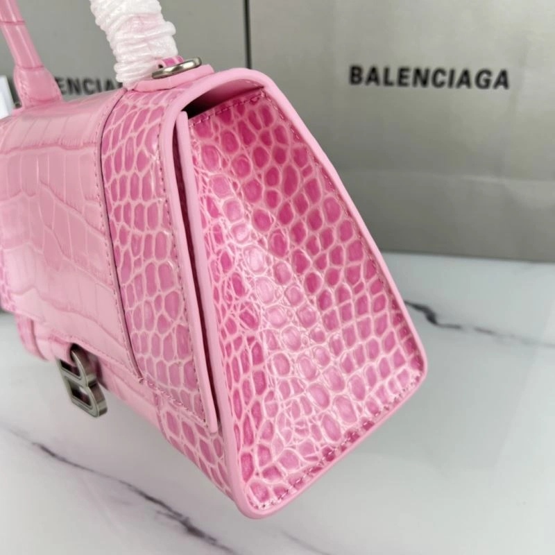 Budget-friendly Balenciaga Hourglass Bag in Sakura Pink Crocodile with Silver Buckle