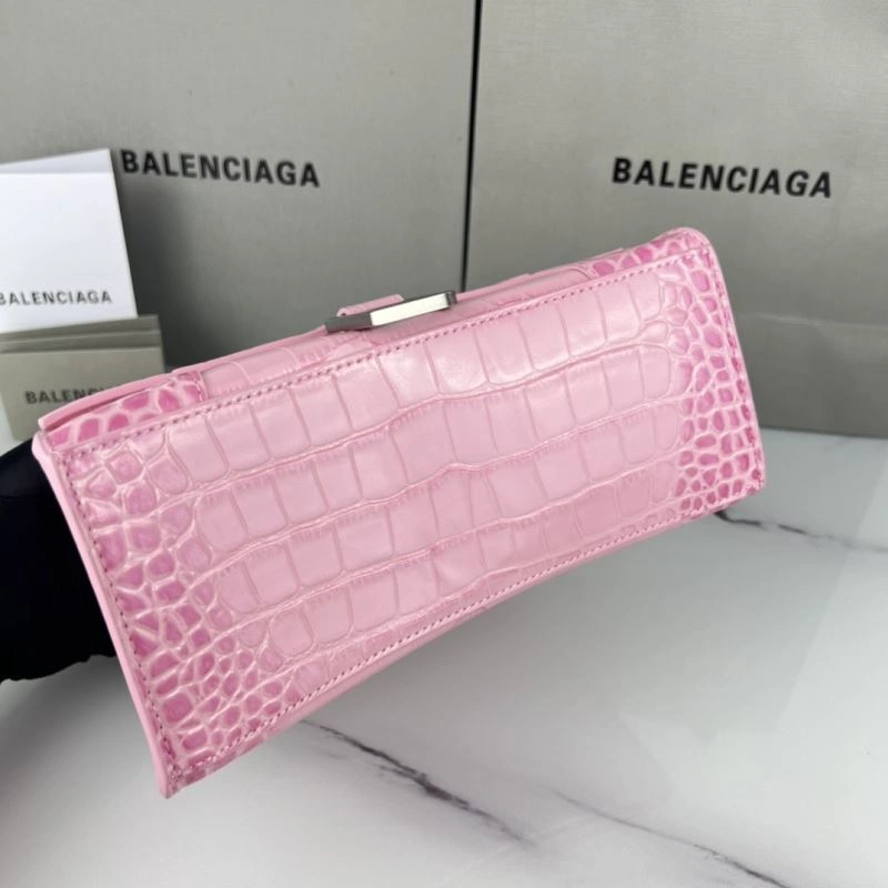 Budget-friendly Balenciaga Hourglass Bag in Sakura Pink Crocodile with Silver Buckle